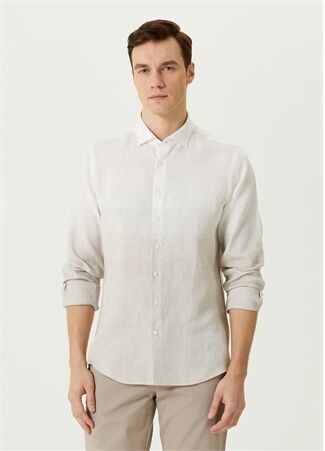 Network Erkek Comfort Fit Kahverengi Keten Gömlek S EU