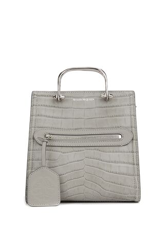 Alexander McQueen Kadın Gri Krokodil Dokulu Deri Omuz Çantası EU