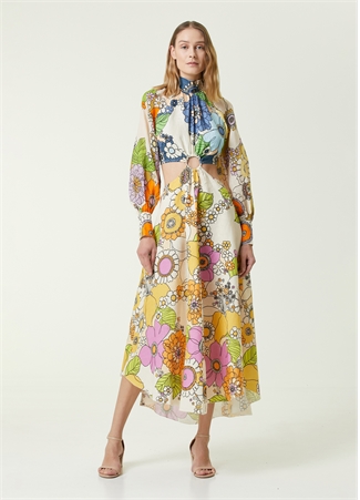 Alemais Kadın Beyaz Bel Detaylı Çiçek Desenli Keten Maksi Elbise 8 US Alemais Kadın Beyaz Bel Detaylı Çiçek Desenli Keten Maksi Elbise 8 US