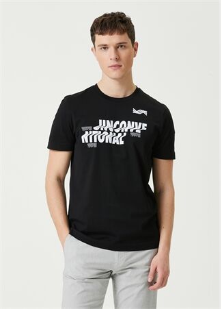 Knt Erkek Siyah Slogan Baskılı T-shirt L EU