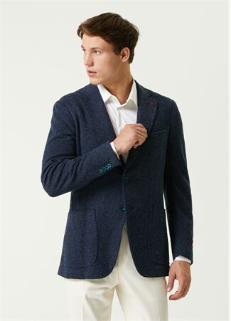 Isaia Erkek Lacivert Dokulu Yün Ceket 54 IT