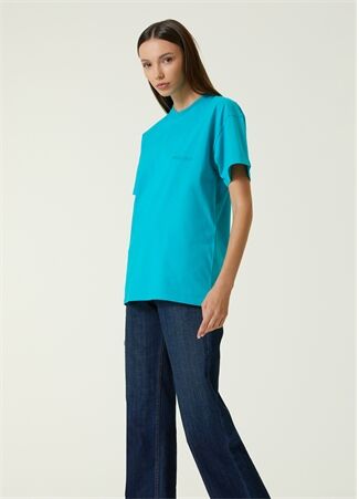 Balenciaga Kadın Turkuaz Bisiklet Yaka T-shirt Mavi XXS EU