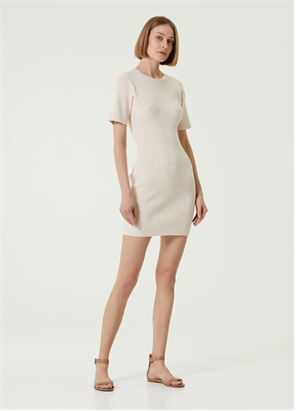 Stella McCartney Kadın Ekru Ribli Kısa Kol Mini Triko Elbise Bej 42 IT Stella McCartney Kadın Ekru Ribli Kısa Kol Mini Triko Elbise Bej 42 IT