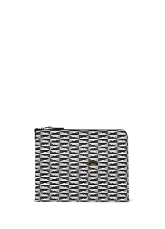 Pineider Erkek Siyah Beyaz Geometrik Desenli Deri El Portfö EU Pineider Erkek Siyah Beyaz Geometrik Desenli Deri El Portfö EU
