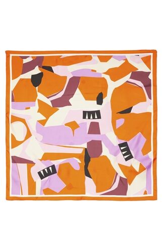 Beymen Club Kadın Turuncu Geometrik Desenli 90x90 İpek Eşarp EU