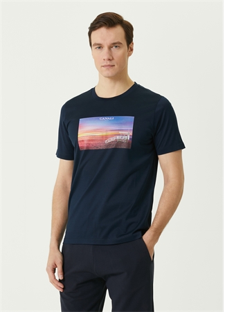 Canali Erkek Lacivert Fotoğraf Baskılı Logolu T-shirt 54 IT Canali Erkek Lacivert Fotoğraf Baskılı Logolu T-shirt 54 IT