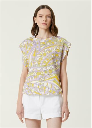Emilio Pucci Kadın Lila Etnik Desenli T-shirt Mor M EU