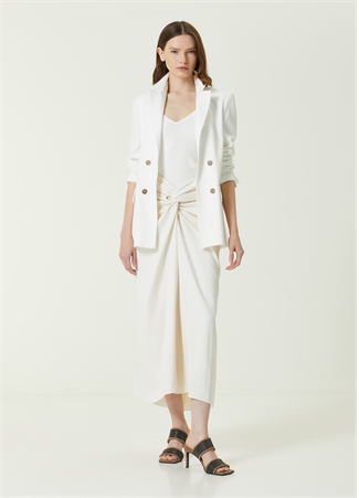 Brunello Cucinelli Kadın Beyaz Beli Düğüm Detaylı Maksi Etek 38 IT