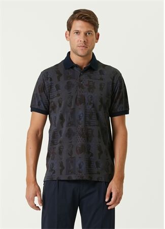 Etro Erkek Lacivert Polo Yaka Figür Desenli T-shirt S EU