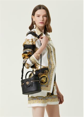 Versace Kadın Siyah Beyaz Desenli İpek Gömlek 40 IT
