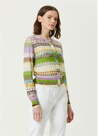 Missoni Kadın Lila Yeşil Bisiklet Yaka Desenli Hırka 42 IT