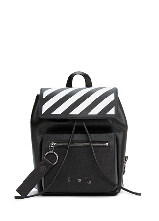 Off-White Kadın Siyah Beyaz Ağzı Büzgülü Deri Sırt Çantası EU