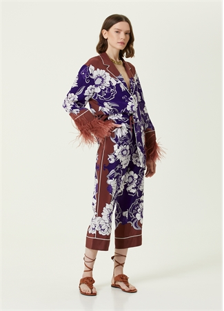 Valentino Kadın Mor Kahve Çiçekli İpek Pantolon 40 It