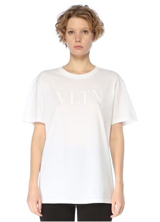 Valentino Kadın VLTN Beyaz Bisiklet Yaka T-shirt S EU