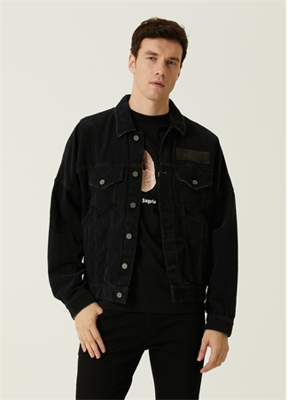 Palm Angels Erkek Siyah Polo Yaka Çizgi Dokulu Süet Mont M EU Palm Angels Erkek Siyah Polo Yaka Çizgi Dokulu Süet Mont M EU