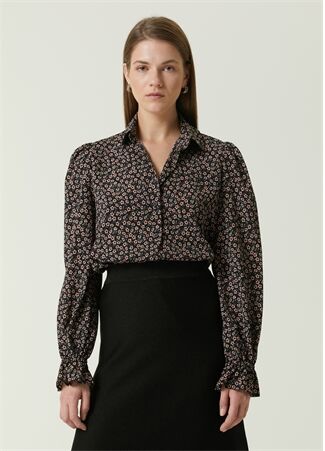 Beymen Club Kadın Siyah İngiliz Yaka Çiçek Desenli Gömlek XS