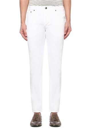 Isaia Erkek Beyaz Dar Paça Pantolon 54 IT