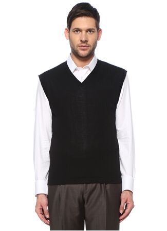 Pal Zileri Erkek Siyah V Yaka Kolsuz Yün Triko 48 IT