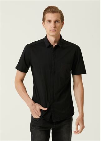 Palzileri Lab Erkek Siyah İngiliz Yaka Gömlek 40 IT