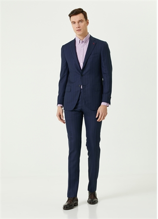 Isaia Erkek Lacivert Çizgi Desenli Yün Takım Elbise 48 It Isaia Erkek Lacivert Çizgi Desenli Yün Takım Elbise 48 It