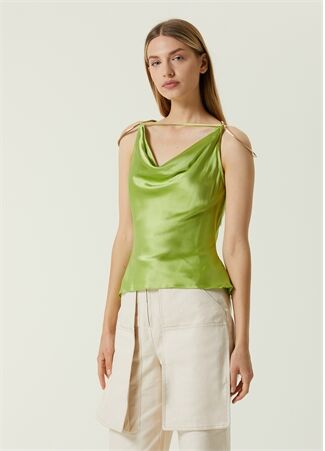 Cult Gaia Kadın Yeşil Degaje Yaka İpek Bluz XS EU Cult Gaia Kadın Yeşil Degaje Yaka İpek Bluz XS EU