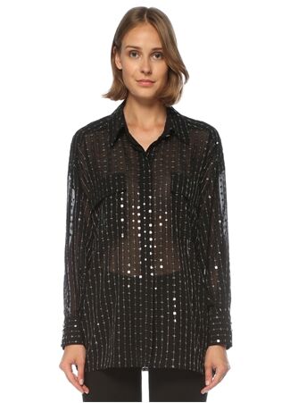 Academia Kadın Siyah Şerit Payet Çizgili Gömlek 34