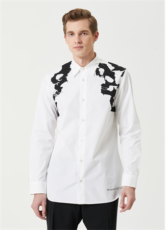 Alexander McQueen Erkek Beyaz Logolu Baskılı İngiliz Yaka Gömlek Siyah 6 UK Alexander McQueen Erkek Beyaz Logolu Baskılı İngiliz Yaka Gömlek Siyah 6 UK