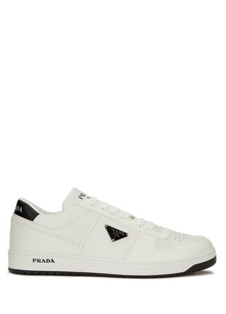 Prada Erkek Beyaz Logolu Deri Sneaker 0 UK