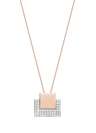 Her Story Kadın Kare Formlu Taşlı Altın Rengi Kolye Pembe EU