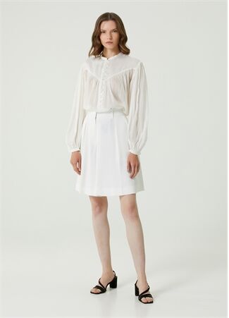 Khaite Kadın Ekru Yüksek Bel Pili Detaylı Şort Bej 4 US