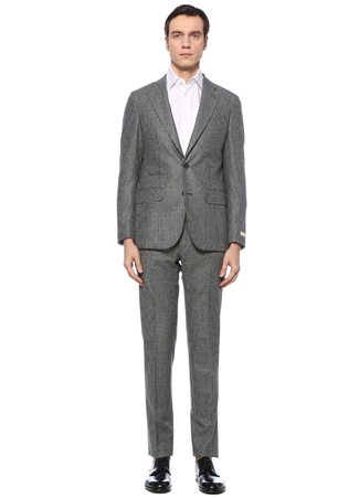 Beymen Collection Erkek Drop 7 Gri Kelebek Yaka Kazayağı Desenli Yün Takım 50 EU