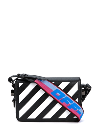 Off-White Kadın Siyah Beyaz Verev Çizgili Deri Omuz Çantası EU Off-White Kadın Siyah Beyaz Verev Çizgili Deri Omuz Çantası EU