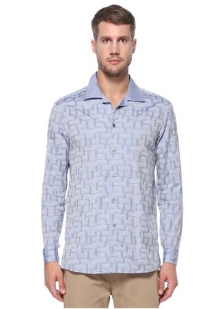 Pal Zileri Erkek Mavi Geometrik Desenli Gömlek 38 IT