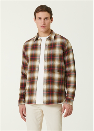 Aspesi Erkek Kiremit Hardal Ekoseli Cep Detaylı Gömlek Kırmızı S EU