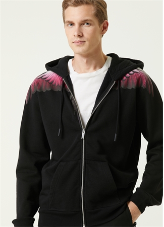 Marcelo Burlon Erkek Wings Siyah Kapüşonlu Desenli Sweatshirt S EU Marcelo Burlon Erkek Wings Siyah Kapüşonlu Desenli Sweatshirt S EU