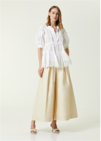 Dice Kayek Kadın Krem Bol Paça Yün Pantolon Bej 38 EU