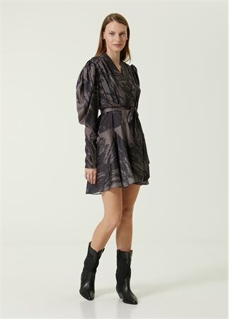 Mybestfriends Kadın Paulette Kahverengi Desenli Mini Kruvaze Elbise S EU