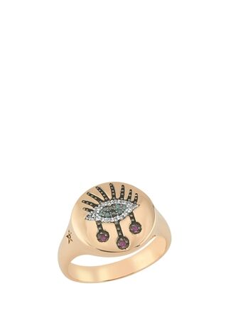 Bee Goddess Kadın Göz İşlemeli Altın Rengi Yüzük Pembe EU