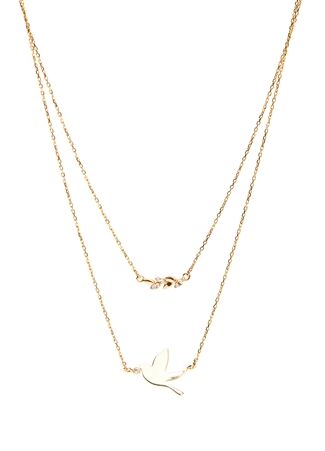 Collection-Alper Tunçoku Kadın Kuş Detaylı Altın Rengi Kolye EU