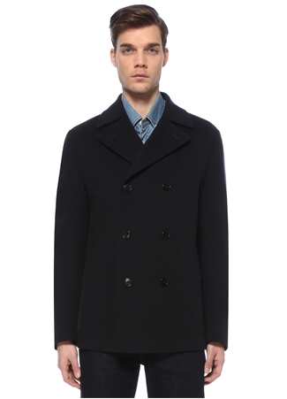 Corneliani Erkek Lacivert Kruvaze Yün Palto 52 IT Corneliani Erkek Lacivert Kruvaze Yün Palto 52 IT