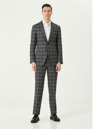 Pal Zileri Erkek Gri Ekose Desenli Yün Takım Elbise 48 IT
