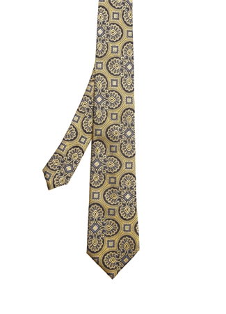 Canali Erkek Sarı Geometrik Desenli İpek Kravat EU Canali Erkek Sarı Geometrik Desenli İpek Kravat EU