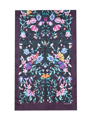Valentino Garavani Kadın Siyah Çiçek Desenli İpek Şal EU