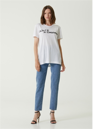 Dolce&Gabbana Kadın Beyaz Logo Baskılı Basic T-shirt 36 IT Dolce&Gabbana Kadın Beyaz Logo Baskılı Basic T-shirt 36 IT
