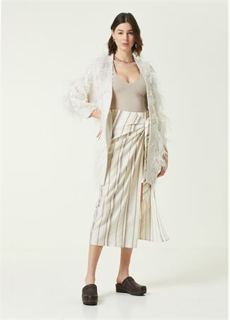 Brunello Cucinelli Kadın Bej Beli Bağlama Detaylı Midi Etek 38 It