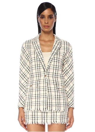 Maje Kadın Vianey Ekru Ekoseli Tweed Ceket Bej 38 FR