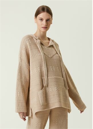 Faraway Kadın Bej Kapüşonlu Saç Örgü Detaylı Yün Kazak XS EU