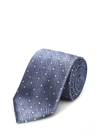 Zegna Erkek Mavi Geometrik Desenli İpek Kravat EU