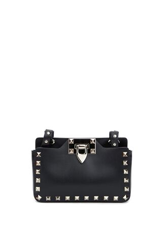 Valentino Garavani Kadın Rockstud Siyah Deri Omuz Çantası EU