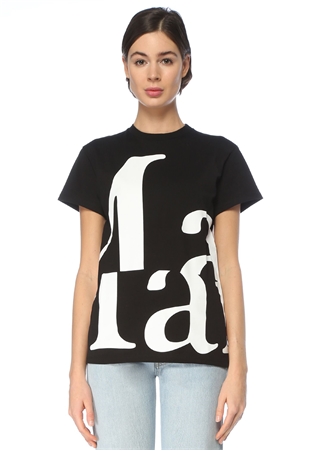 Maison Margiela Kadın Siyah Bisiklet Yaka Logolu T-shirt S EU